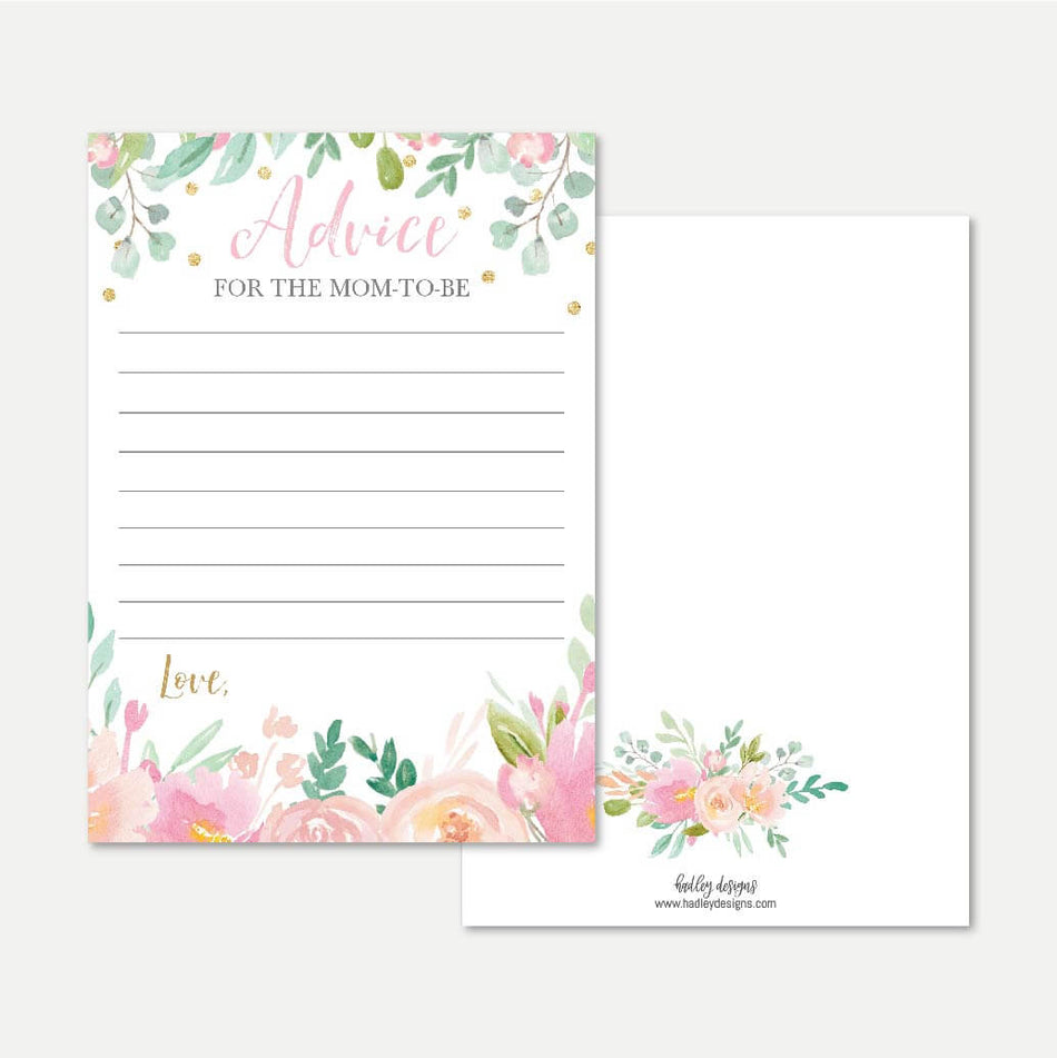Printable Pink Pastel Floral Baby Shower Advice Card Template | Hadley ...