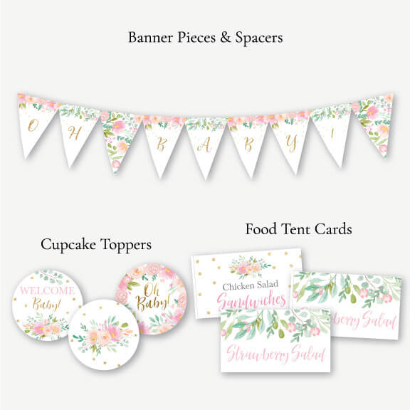 Printable Pink Pastel Floral Baby Shower Complete Package Templates ...