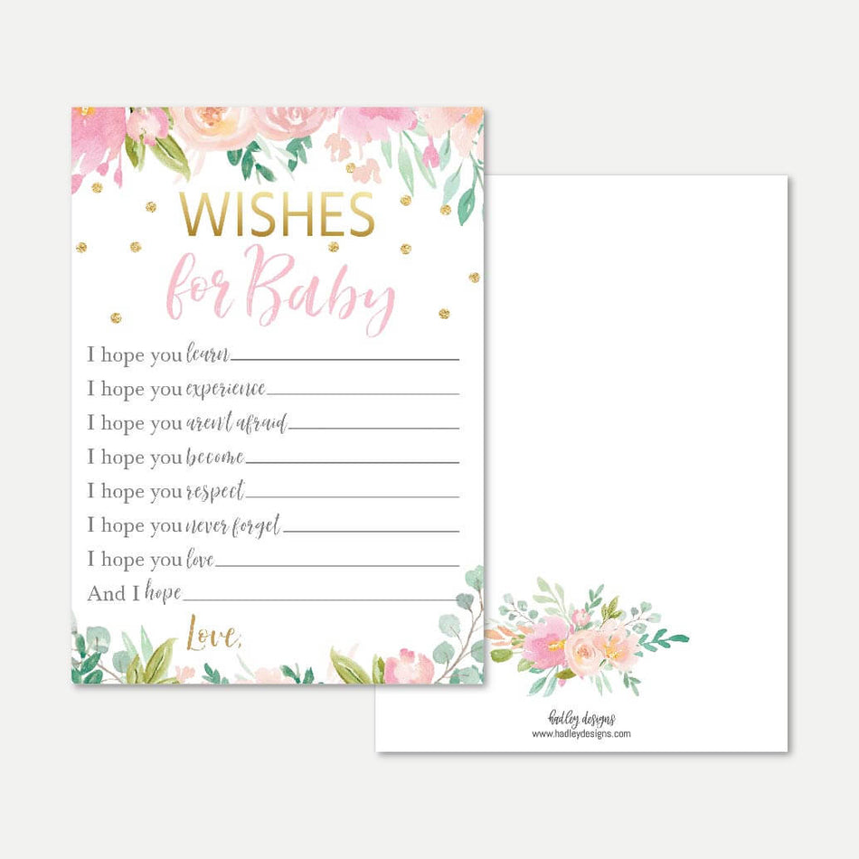 Printable Pink Pastel Floral Baby Shower Wishes Card Template | Hadley ...