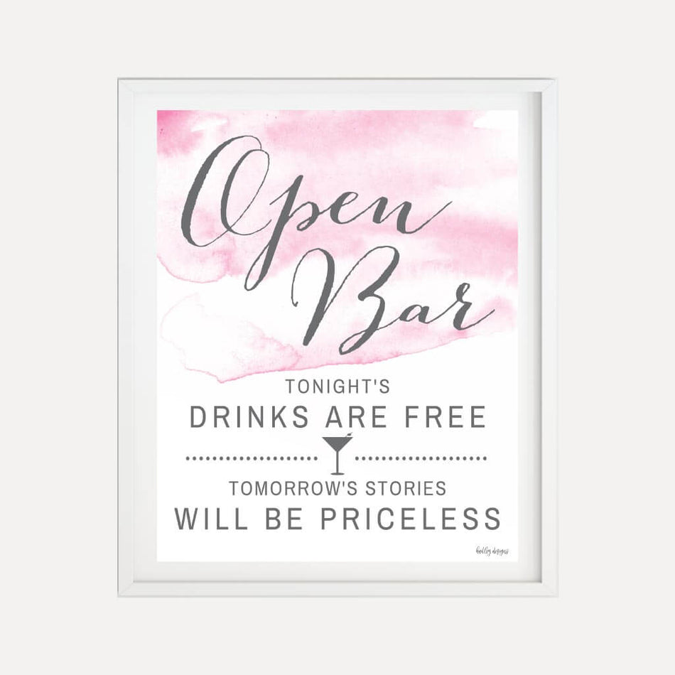 Printable Pink Watercolor Splash Wedding Bar Menu Sign Template ...