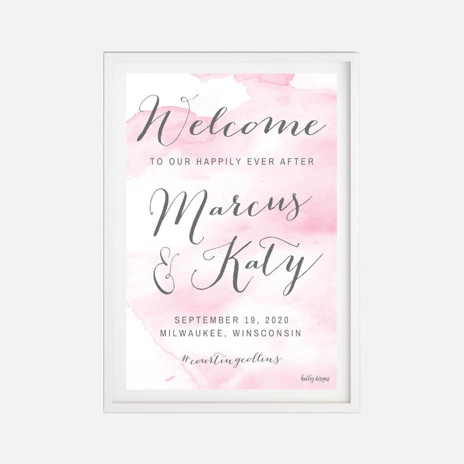Printable Pink Watercolor Splash Wedding Welcome Sign Template | Hadley ...