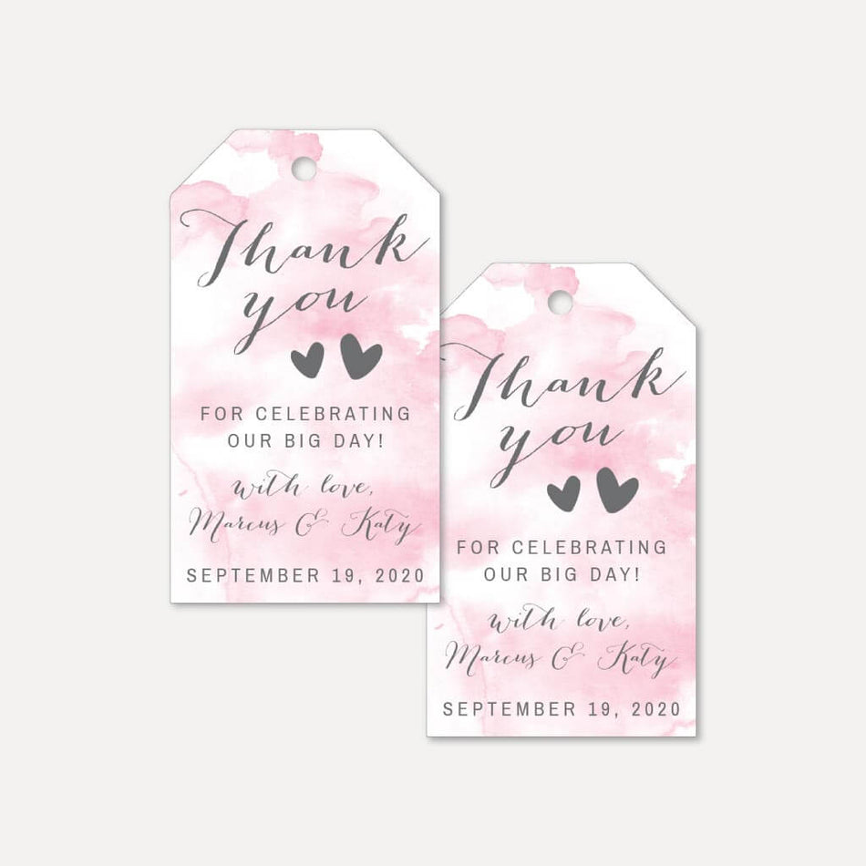 Printable Pink Watercolor Splash Wedding Thank You Favor Tags Template ...