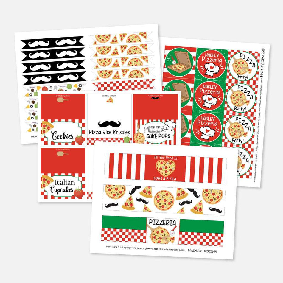 Printable Pizza Party Accessories and Decor Package Templates | Hadley ...