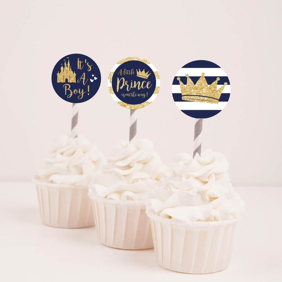 Printable Prince Baby Shower Cupcake Toppers Template | Hadley Designs ...