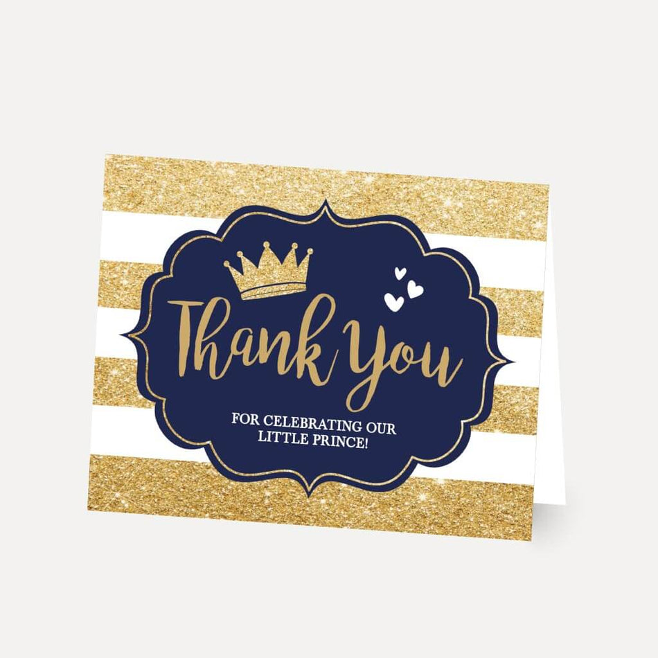 Printable Prince Baby Shower Thank You Card Template | Hadley Designs ...