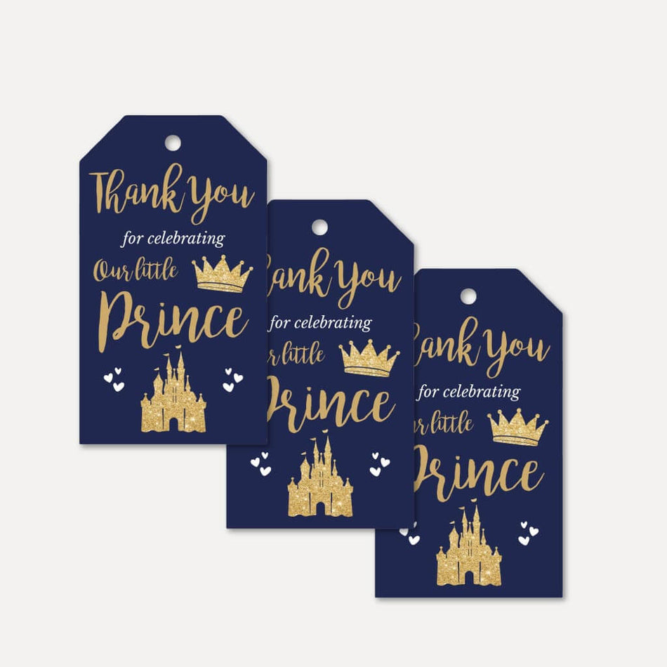 Printable Prince Baby Shower Thank You Favor Tags Template | Hadley Designs