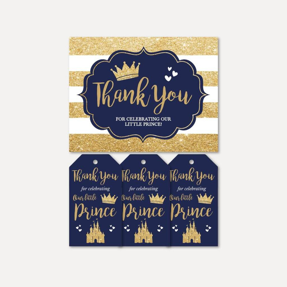 Printable Prince Baby Shower Thank You Card and Favor Tags Templates ...