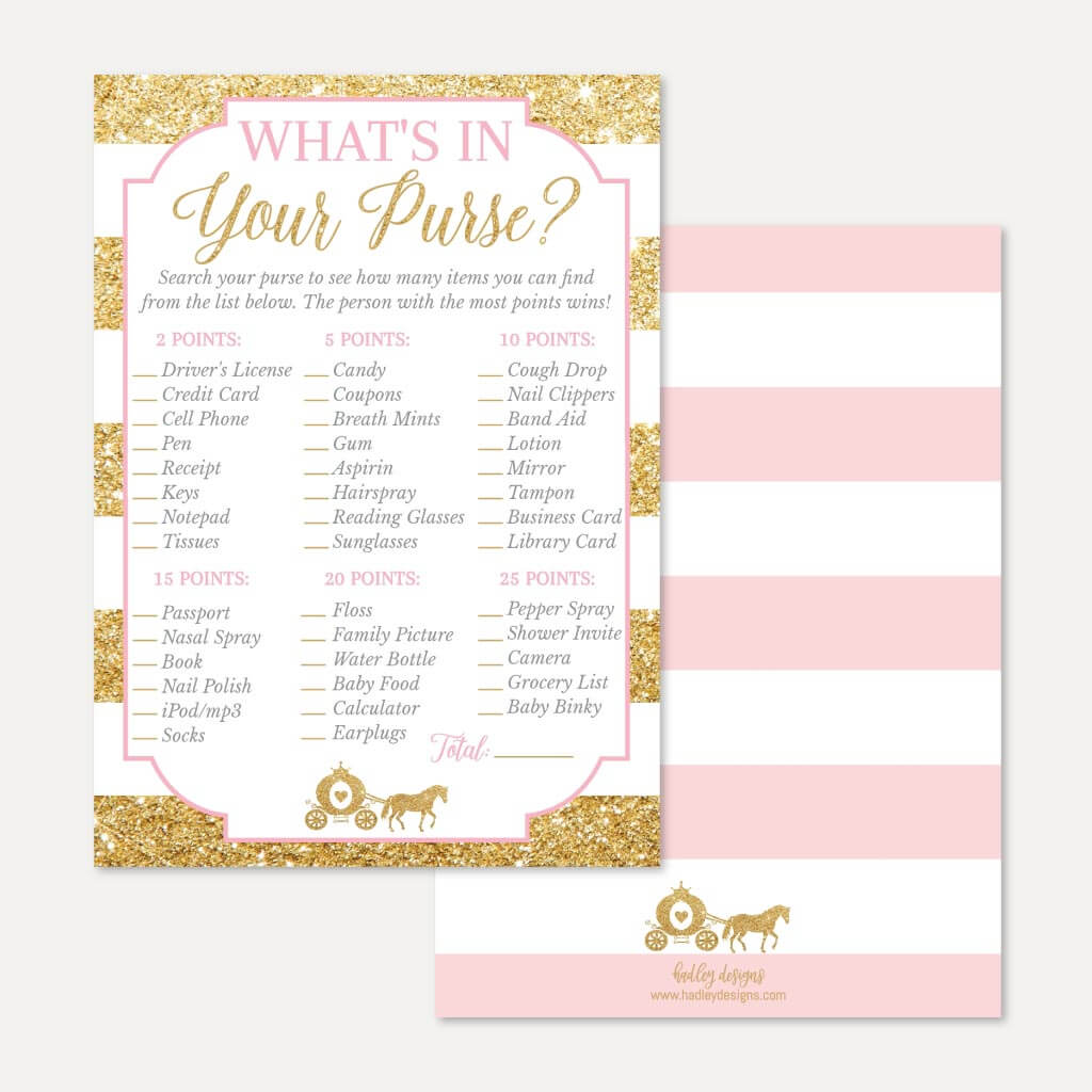 Printable Princess Baby Shower What's In Your Purse? Game Template ...