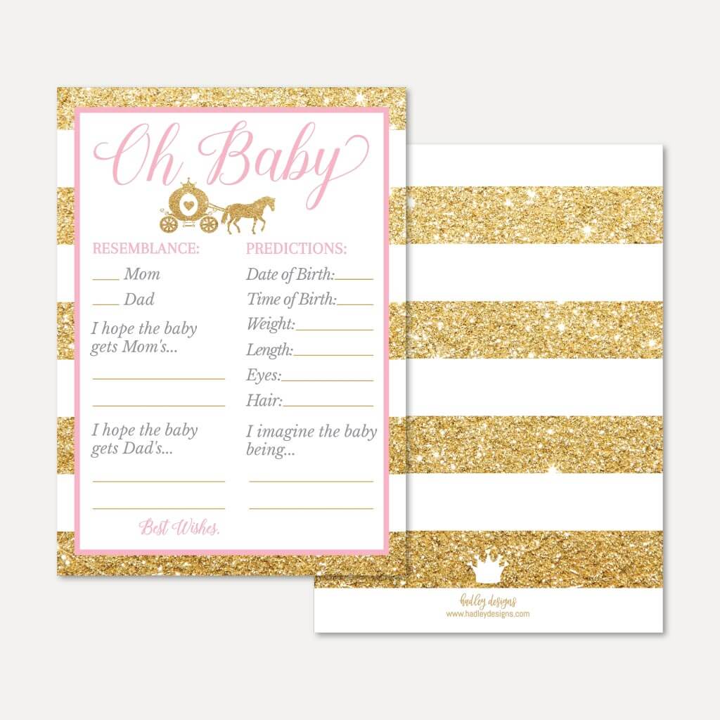 Printable Princess Baby Shower Predictions Card Template | Hadley Designs