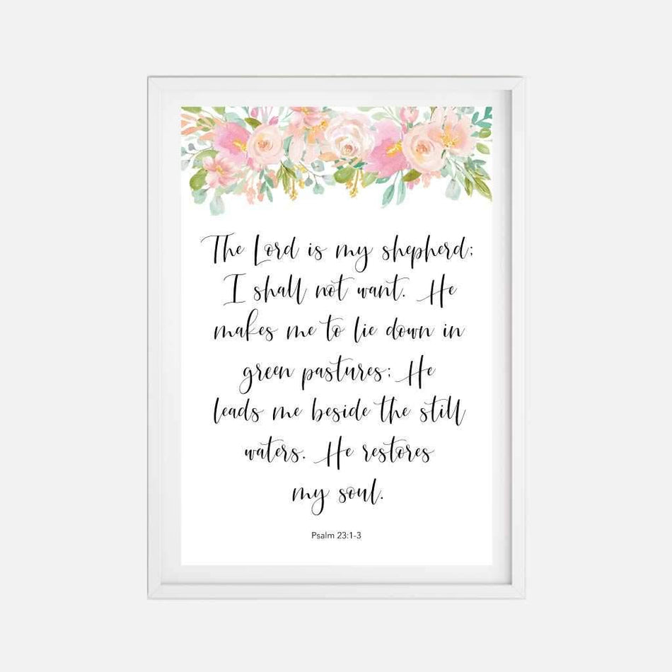 Printable Floral Psalm 23:1 Wall Art Template | Hadley Designs