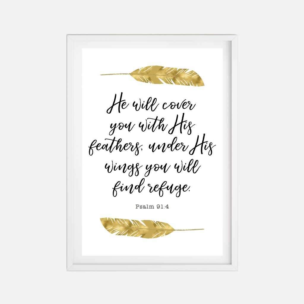 Printable Psalm 91:4 Wall Art Template | Hadley Designs
