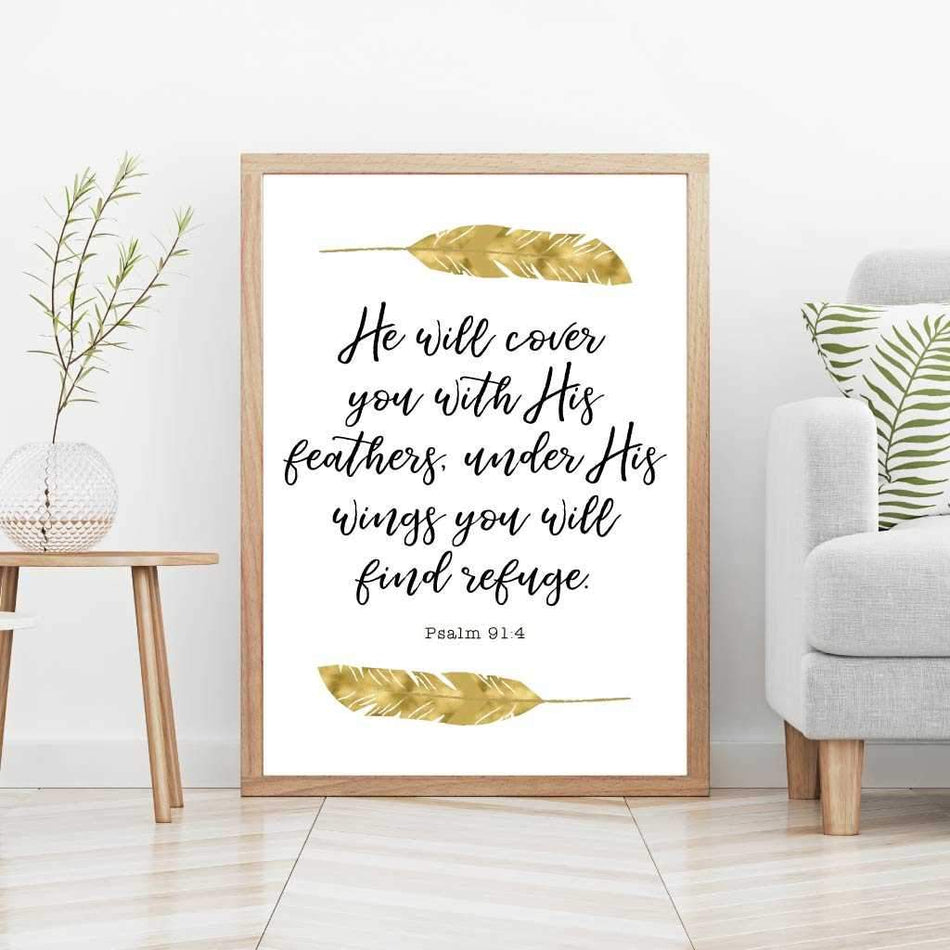 Printable Psalm 91:4 Wall Art Template | Hadley Designs