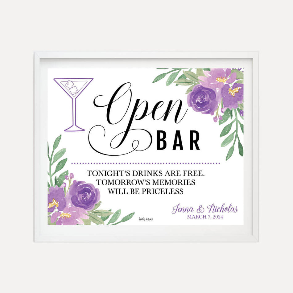 Printable Purple Floral Arch Wedding Bar Menu Sign Template | Hadley ...