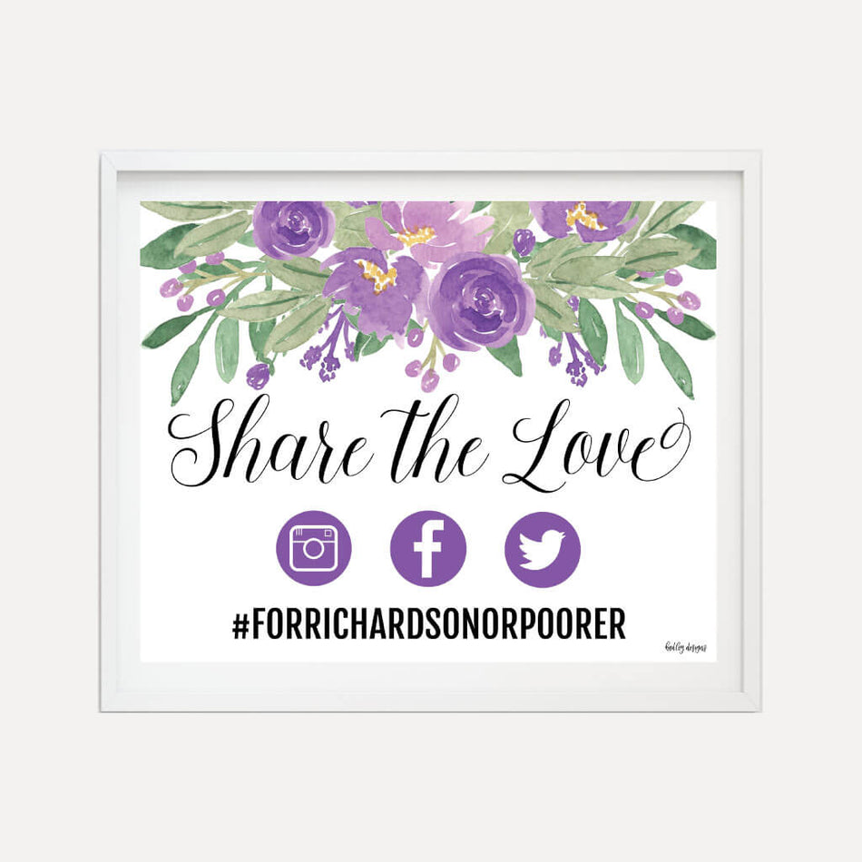 Printable Purple Floral Arch Wedding Hashtag Sign Template | Hadley ...