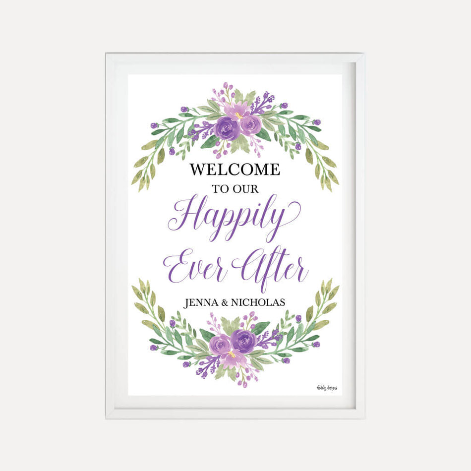 Printable Purple Floral Arch Wedding Welcome Sign Template | Hadley ...