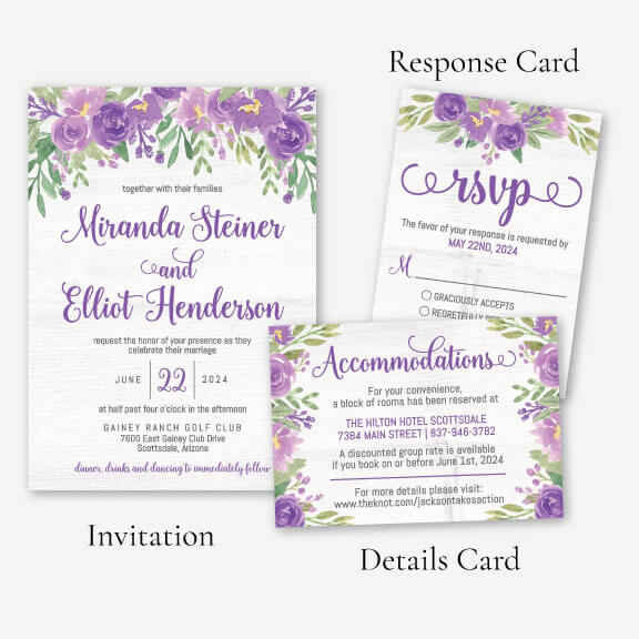 Printable Purple Floral Rustic Wedding Complete Package Templates ...