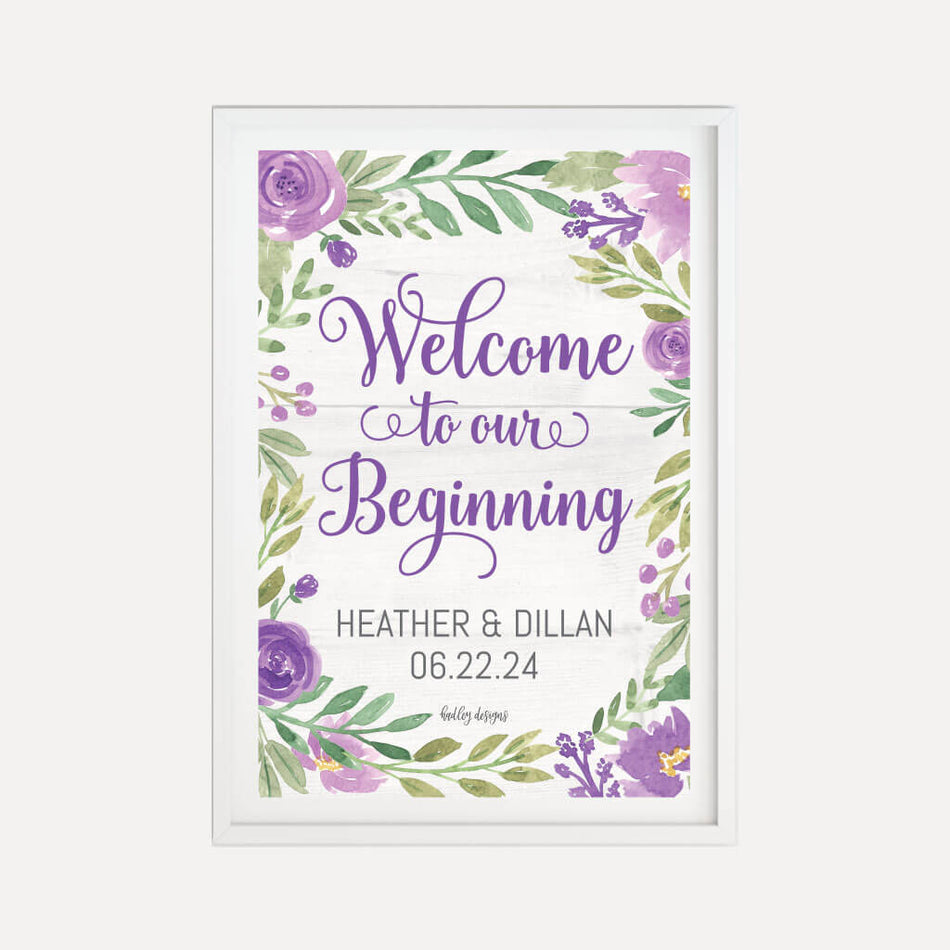 Printable Purple Floral Rustic Wedding Welcome Sign Template | Hadley ...