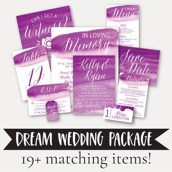 Printable Purple Watercolor Wedding Complete Package Templates | Hadley ...