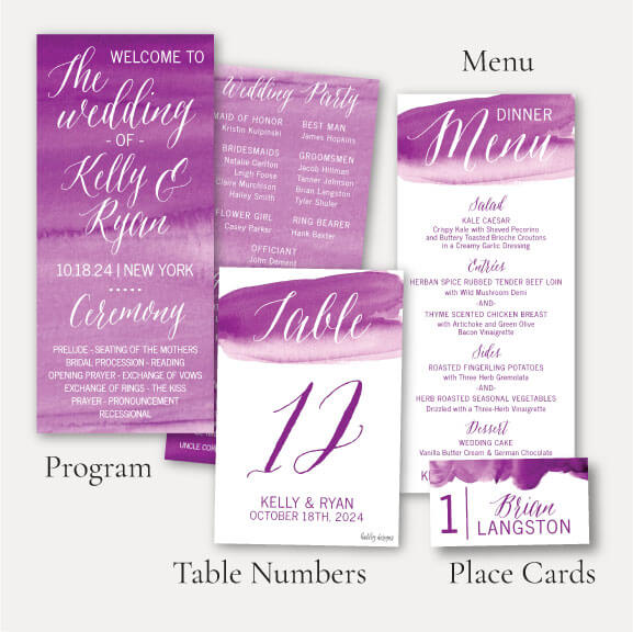 Printable Purple Watercolor Wedding Complete Package Templates | Hadley ...