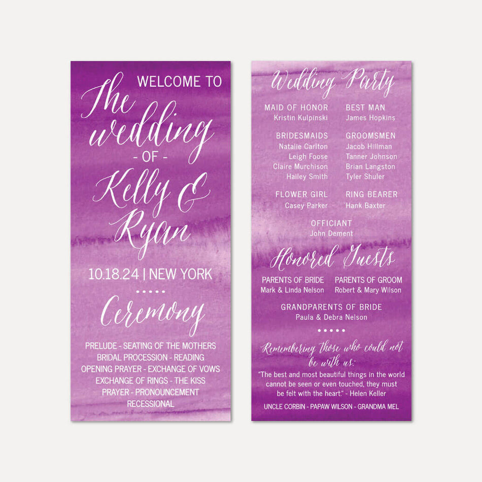Printable Purple Watercolor Wedding Program Template | Hadley Designs ...