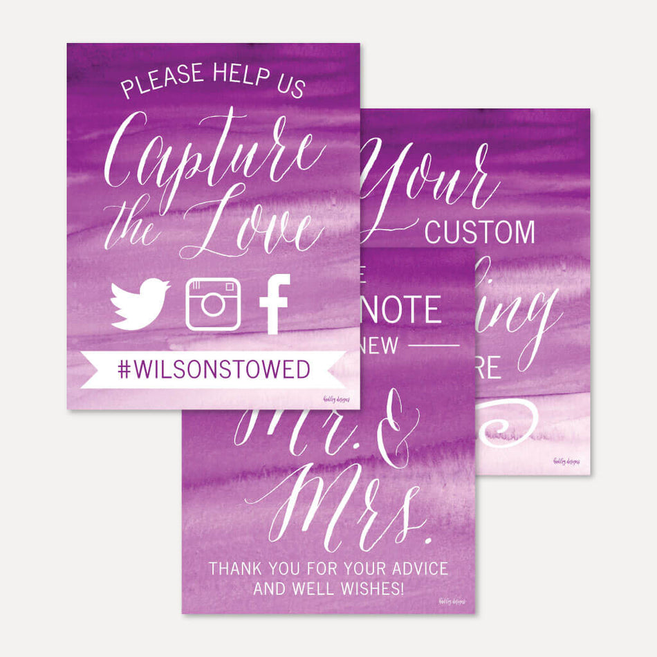 Printable Purple Watercolor Wedding Signs Set Templates | Hadley ...