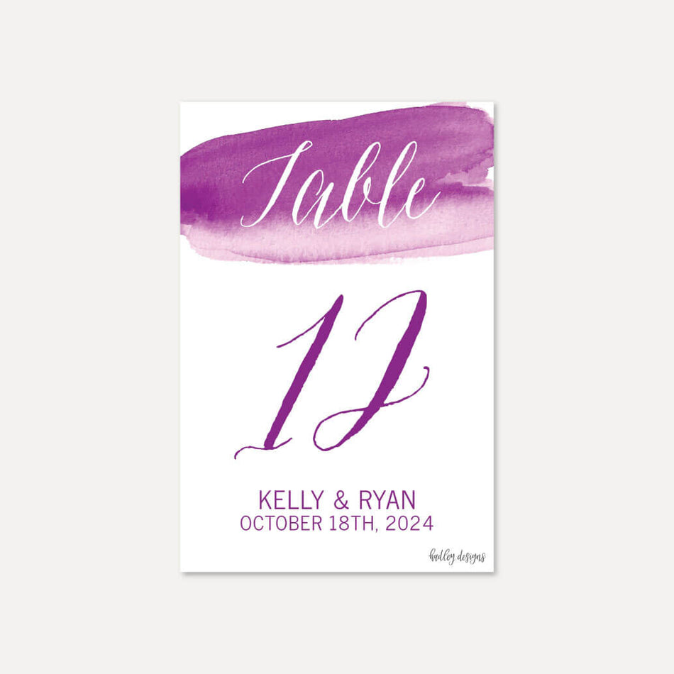 Printable Purple Watercolor Wedding Table Numbers Template | Hadley ...