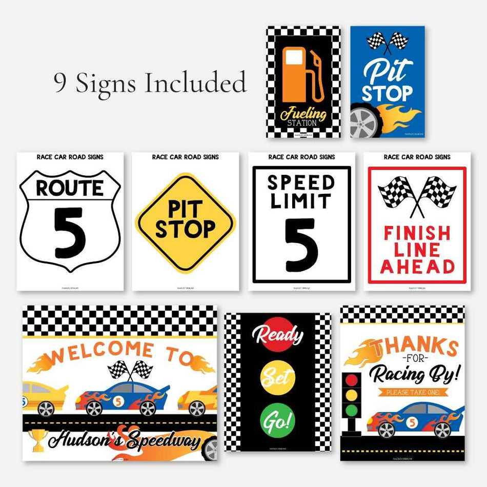 Printable Race Car Kids Party Sign Set Templates | Hadley Designs ...