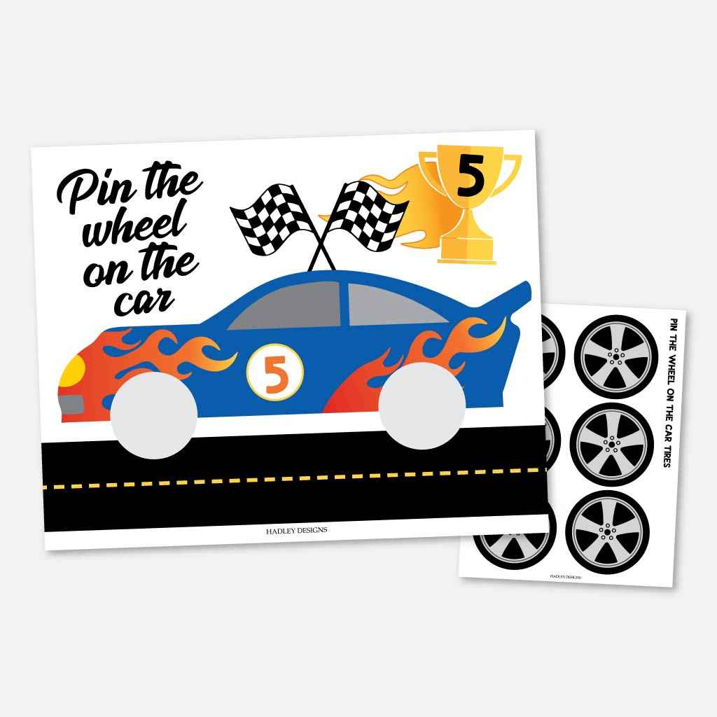 Printable Race Car Kids Party Pin the Wheel Game Template | Hadley Designs