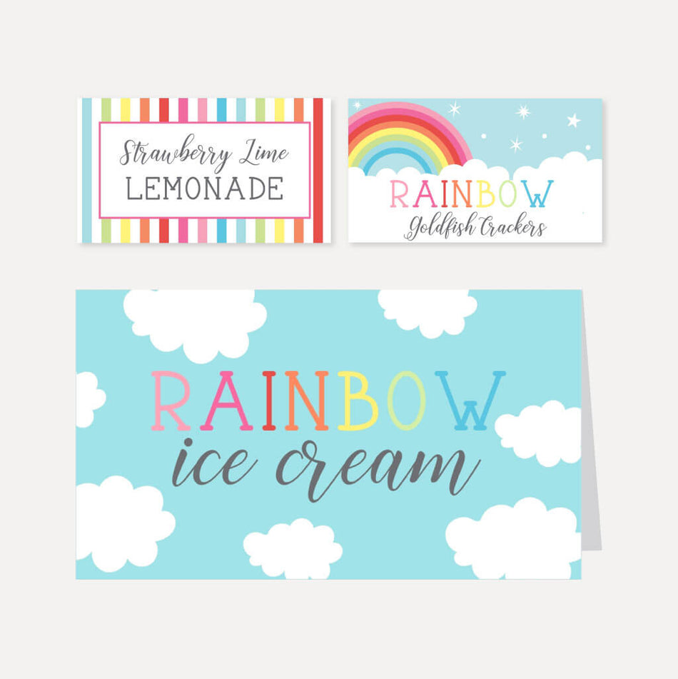 Printable Rainbow Kids Party Food Tent Cards Template | Hadley Designs ...