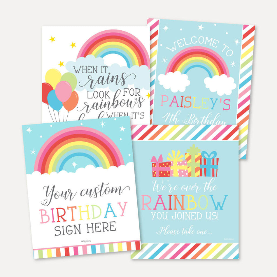 Printable Rainbow Kids Party Sign Set Templates | Hadley Designs ...