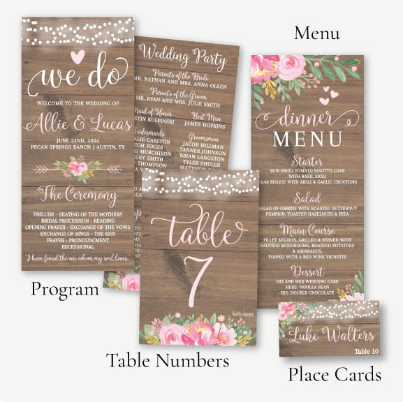 Printable Rustic Blush Floral Wedding Complete Package Templates ...