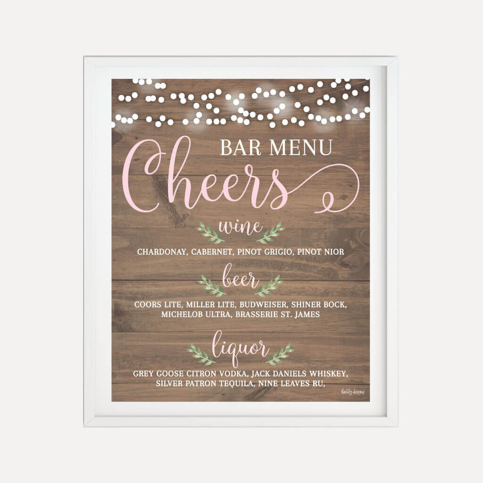 Printable Rustic Blush Floral Wedding Bar Menu Sign Template | Hadley ...