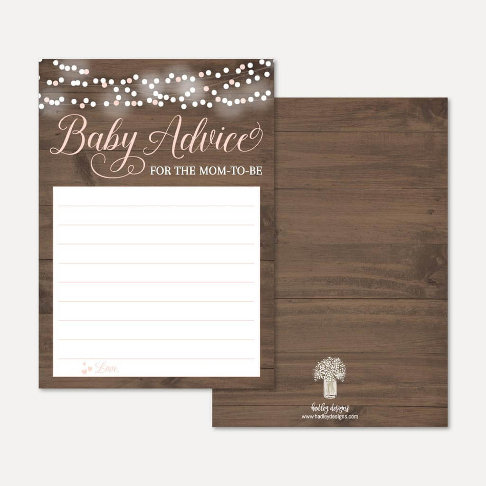 Printable Wood Rustic Floral Girl Baby Shower Advice Card Template ...