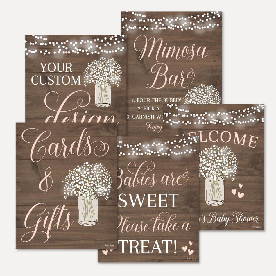 Printable Wood Rustic Floral Girl Baby Shower Signs Set Templates ...