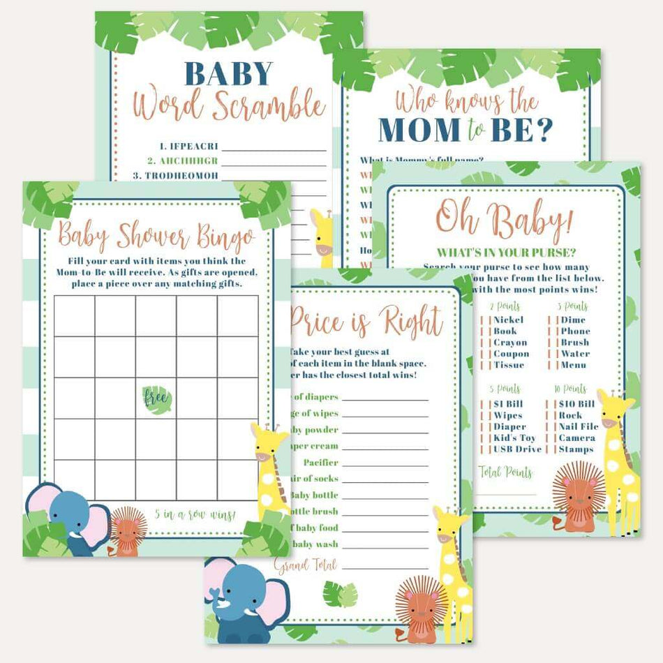 Printable Safari Baby Shower Game Set Templates | Hadley Designs ...