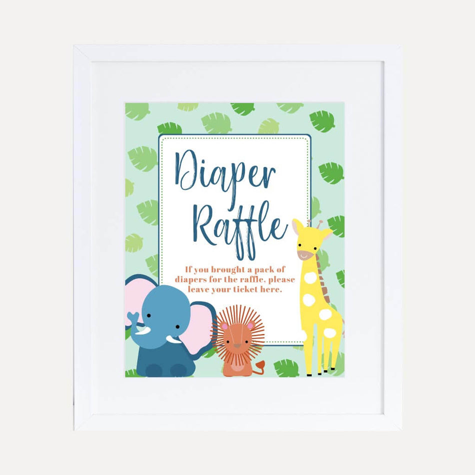 Printable Safari Baby Shower Diaper Raffle Sign Template | Hadley Designs