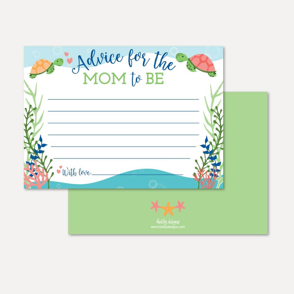 Printable Sea Turtle Baby Shower Advice Card Template | Hadley Designs ...
