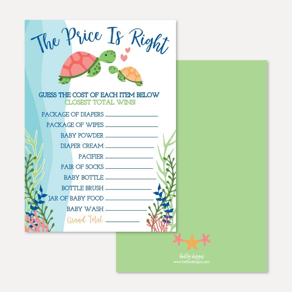 Printable Sea Turtle Baby Shower Bingo Game Template Hadley Designs
