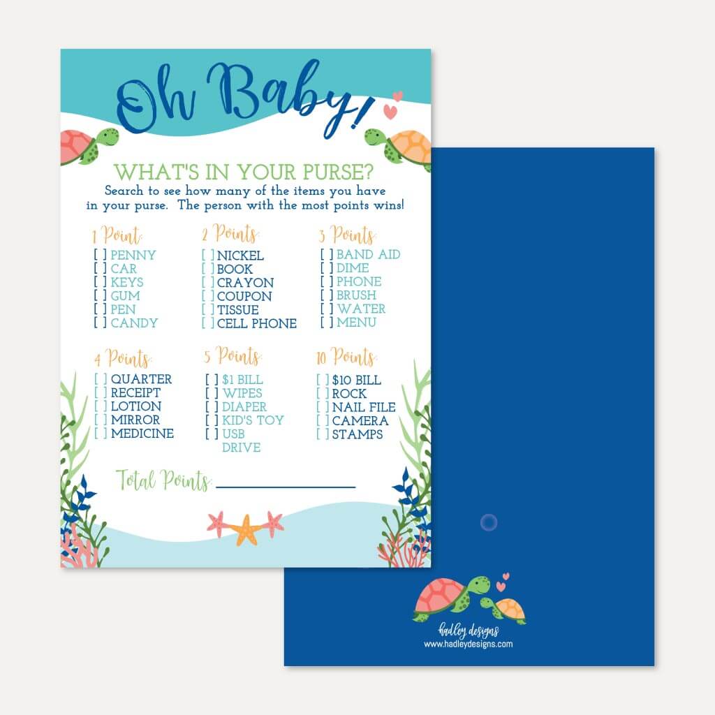 Printable Sea Turtle Baby Shower Bingo Game Template Hadley Designs