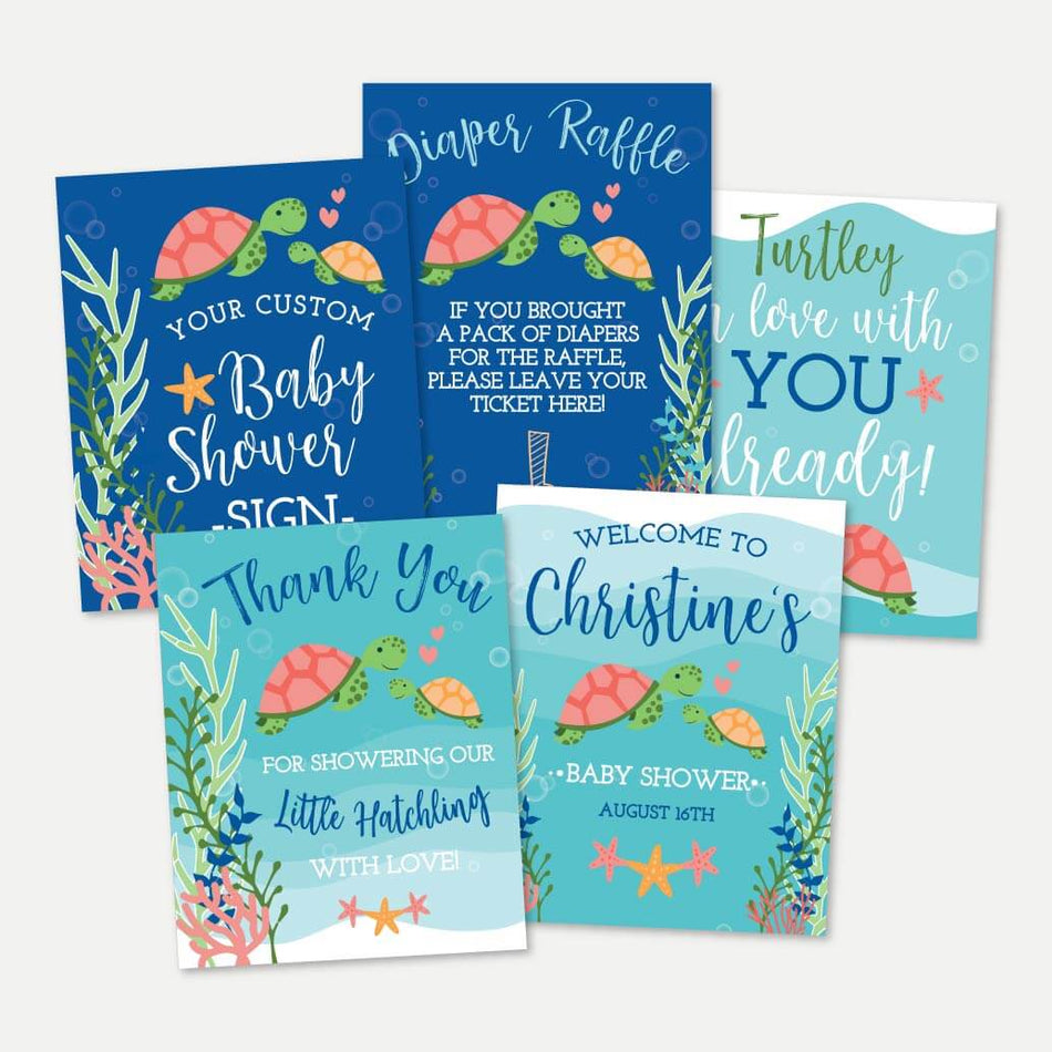Printable Sea Turtle Baby Shower Signs Set Template | Hadley Designs ...