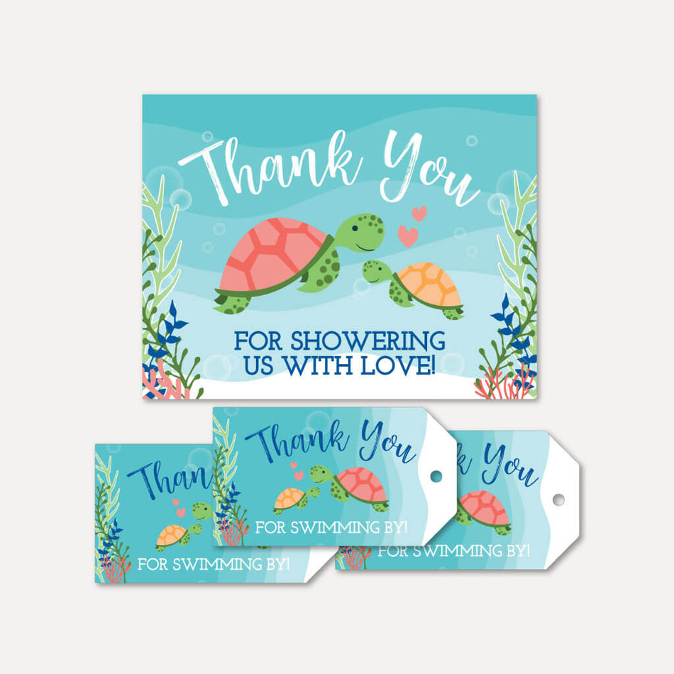 Printable Sea Turtle Baby Shower Thank You Card and Favor Tag Template ...