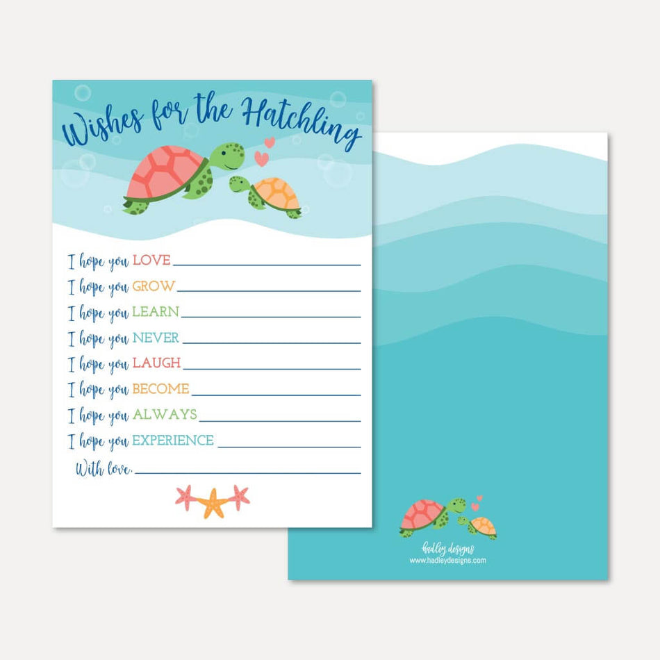 Printable Sea Turtle Baby Shower Wishes Card Template | Hadley Designs