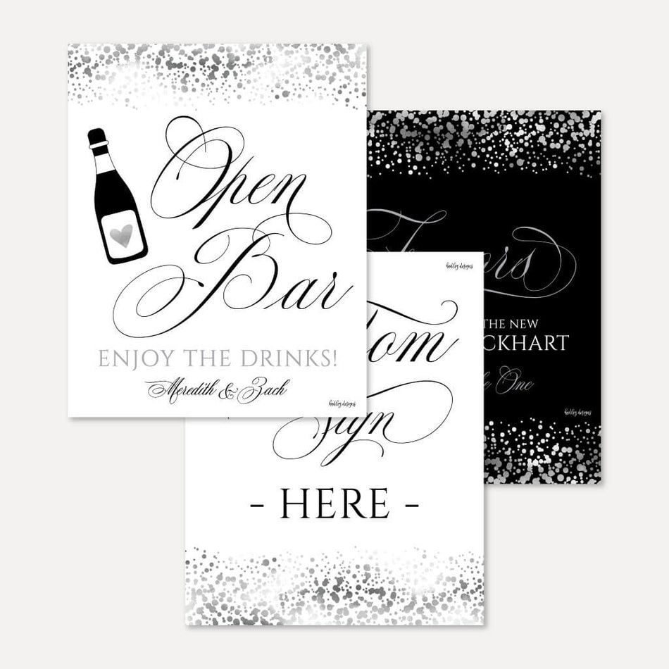 Printable Silver Dots Black Wedding Signs Set Templates | Hadley Designs