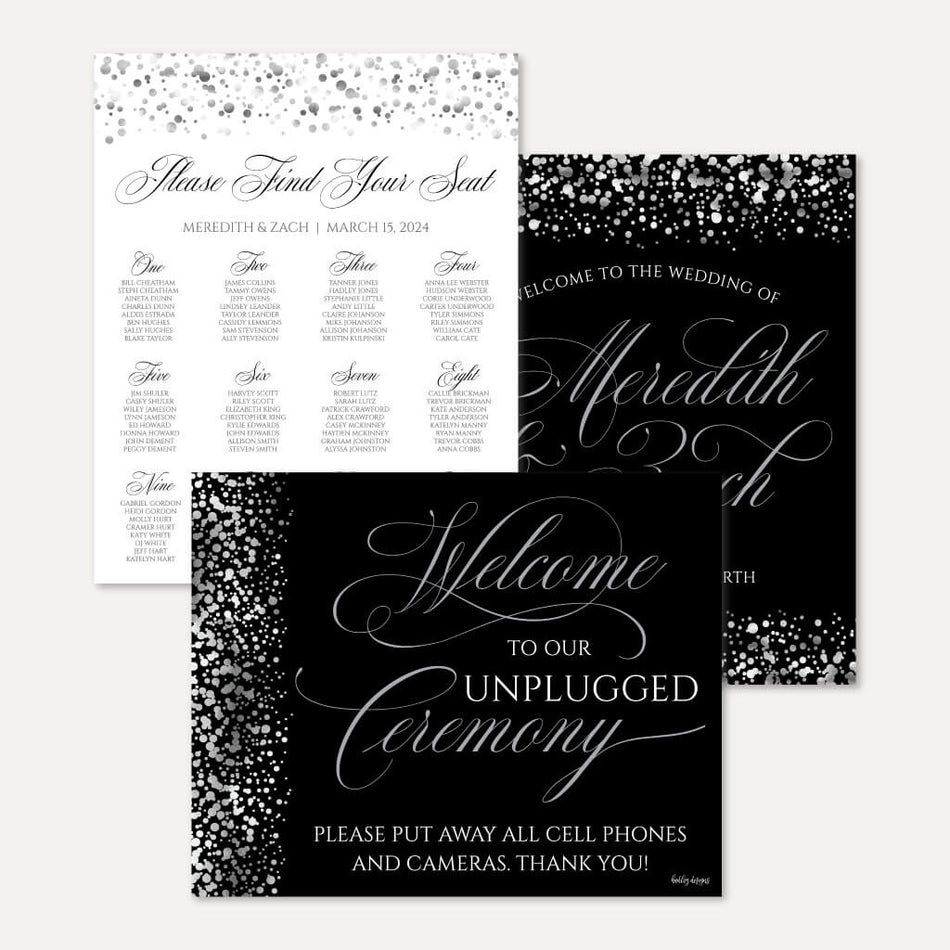 Printable Silver Dots Black Wedding Signs Set Templates | Hadley Designs