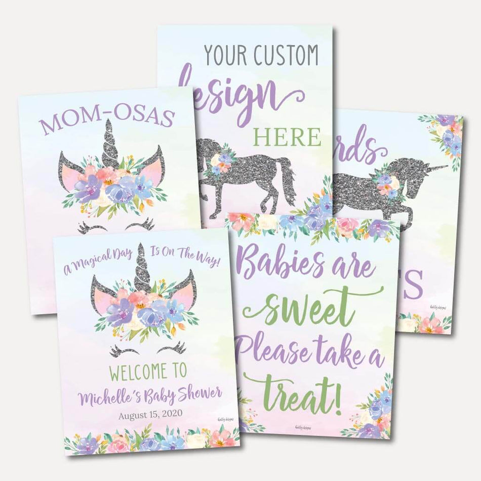 Printable Silver Glitter Unicorn Baby Shower Signs Set Templates ...