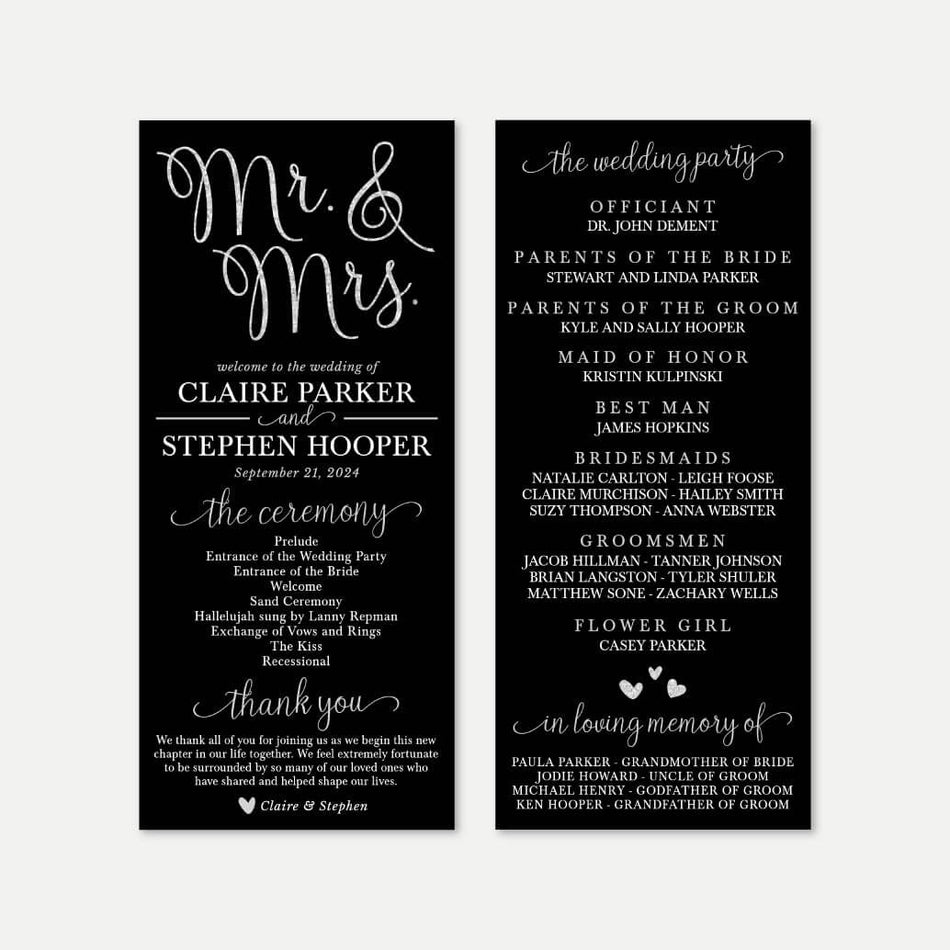 Printable Silver Glitter Black Elegant Wedding Program Template | Hadley Designs - Printables