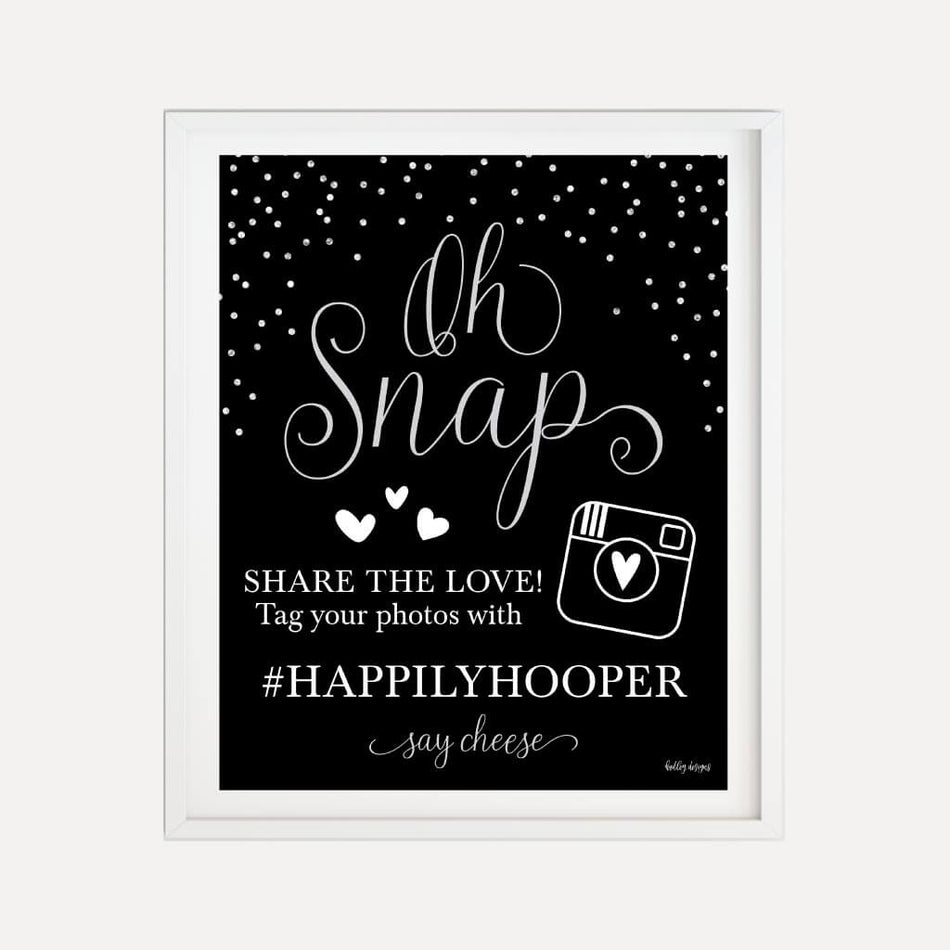 Printable Silver Glitter Black Elegant Wedding Hashtag Sign Template ...