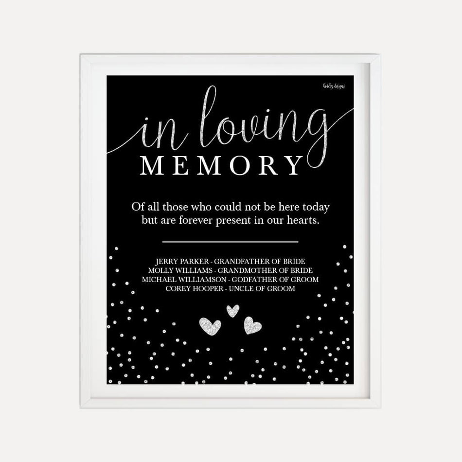Printable Silver Glitter Black Elegant Wedding In Loving Memory Sign Template | Hadley Designs ...