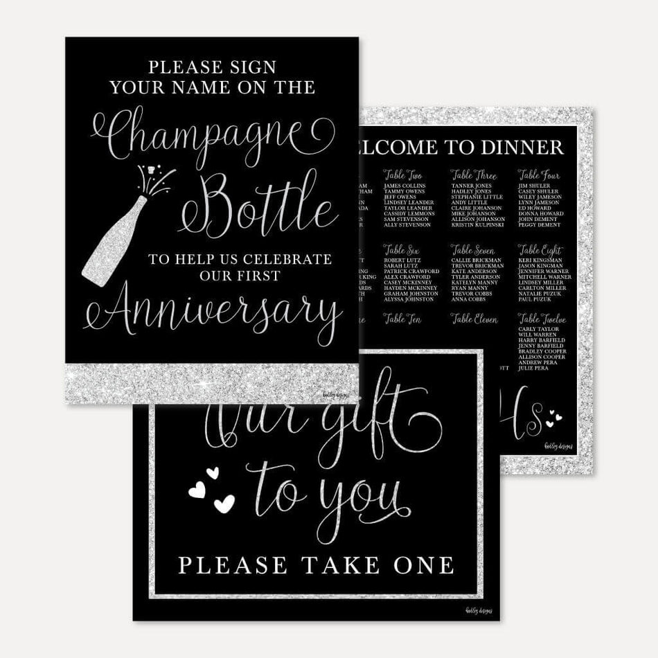 Printable Silver Glitter Black Elegant Wedding Signs Set Template ...