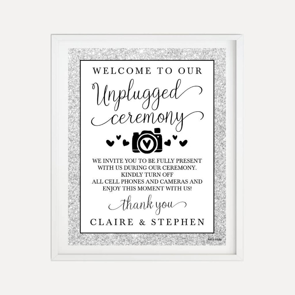 Printable Silver Glitter Black Elegant Wedding Unplugged Ceremony Sign ...